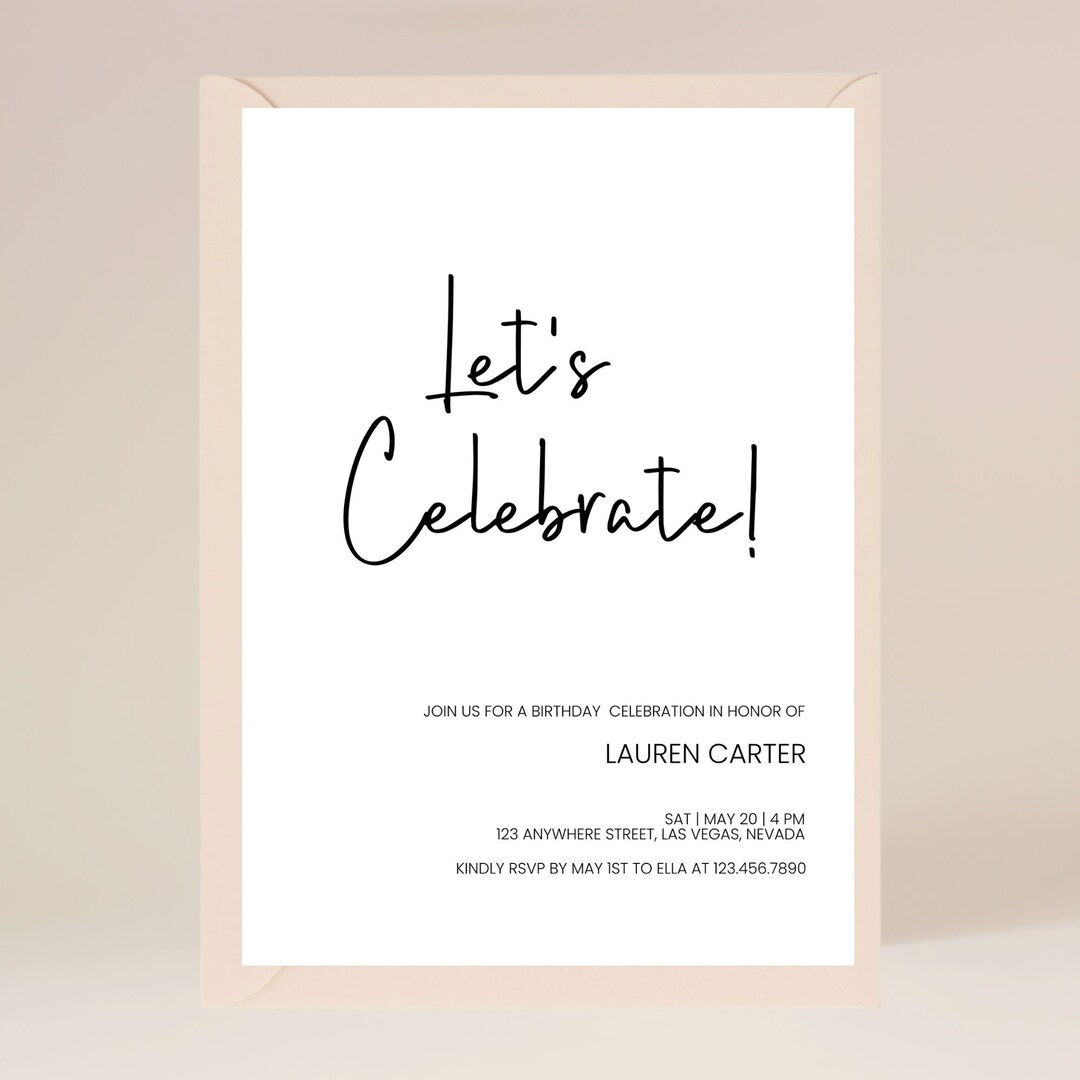 Let's Celebrate Minimalist Party Invitation Template | Editable on ...