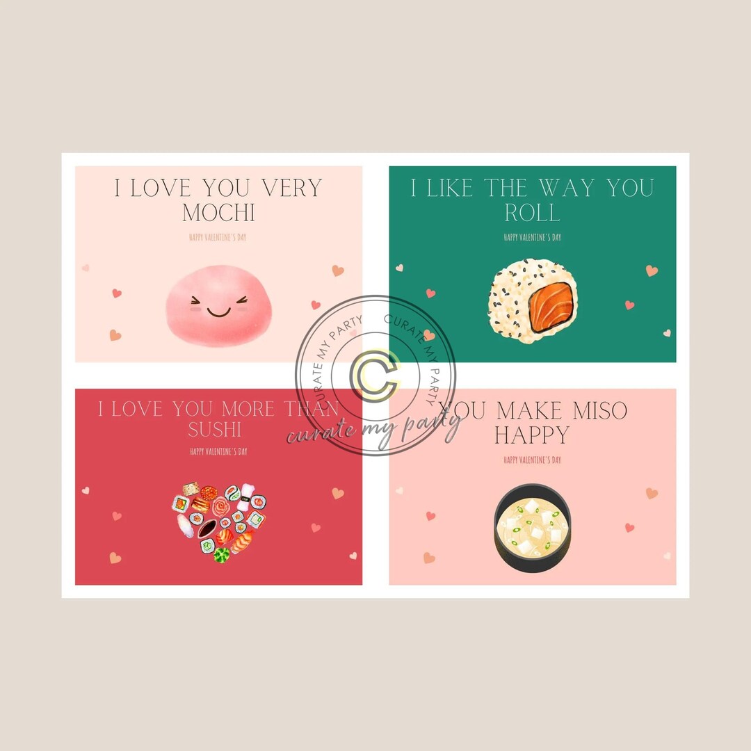 Valentine's Day Sushi Pun Cards, Cute and Funny Cards, Printable, Kids ...