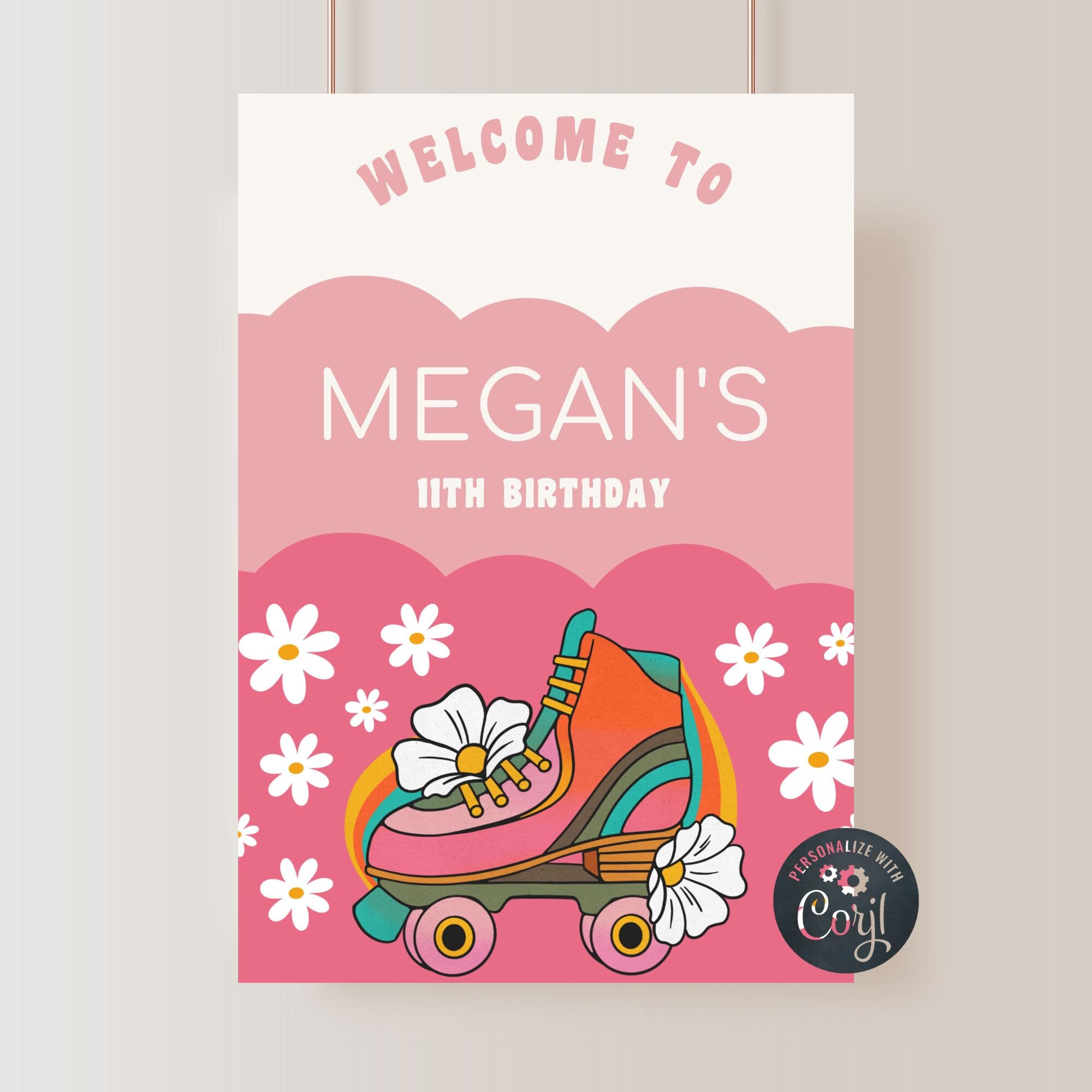 Let's Roll Roller Skating Party Welcome Sign Editable on Corjl Digital ...