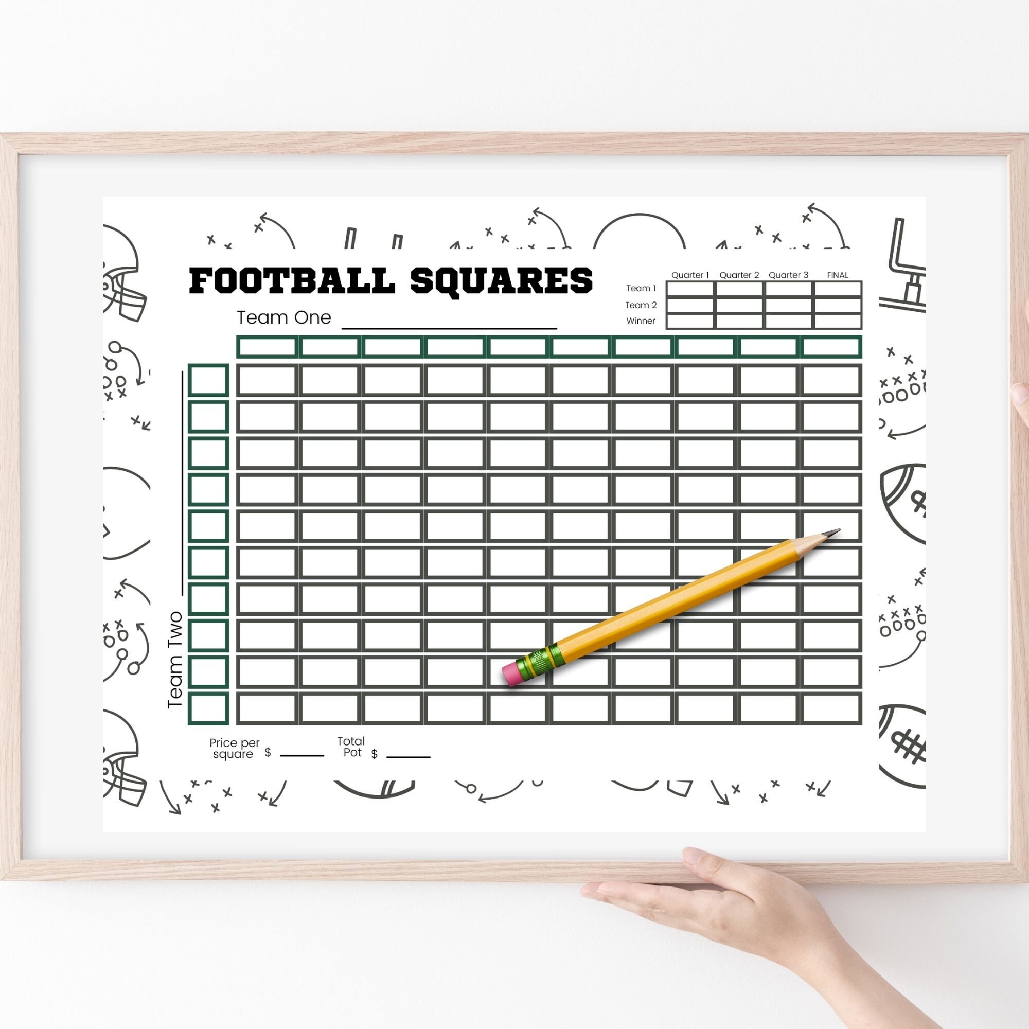 Football Squares Game Printable • Football Grids • Superbowl Game ...