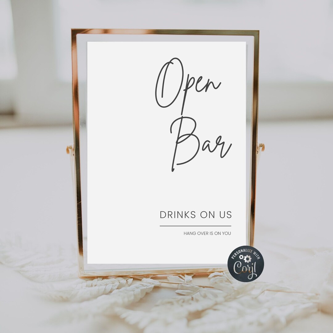 Open Bar Sign Template | Minimalist Party | Editable Design - Etsy
