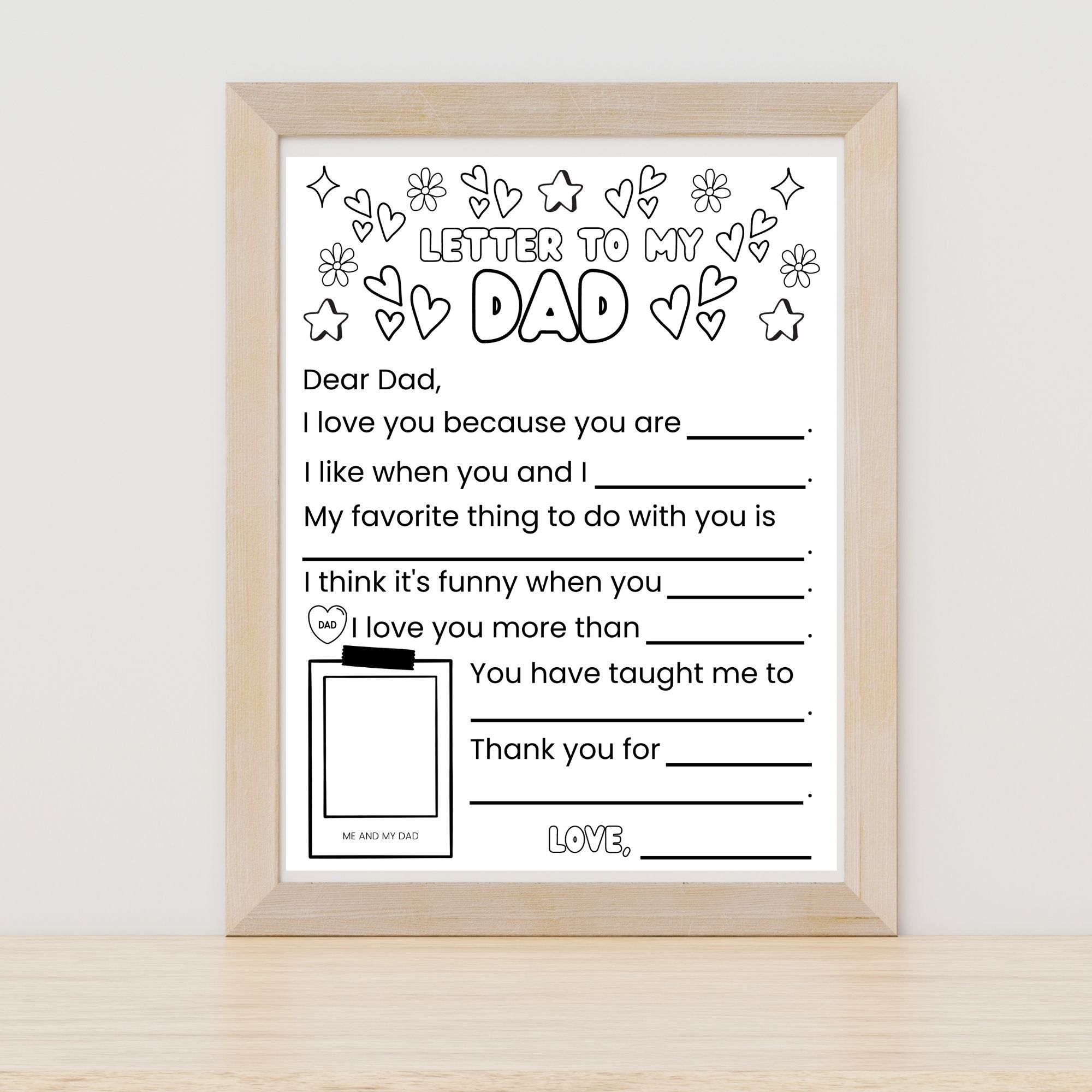 Letter to My Dad Coloring Fill in the Blank Sheet for Kids | Instant ...