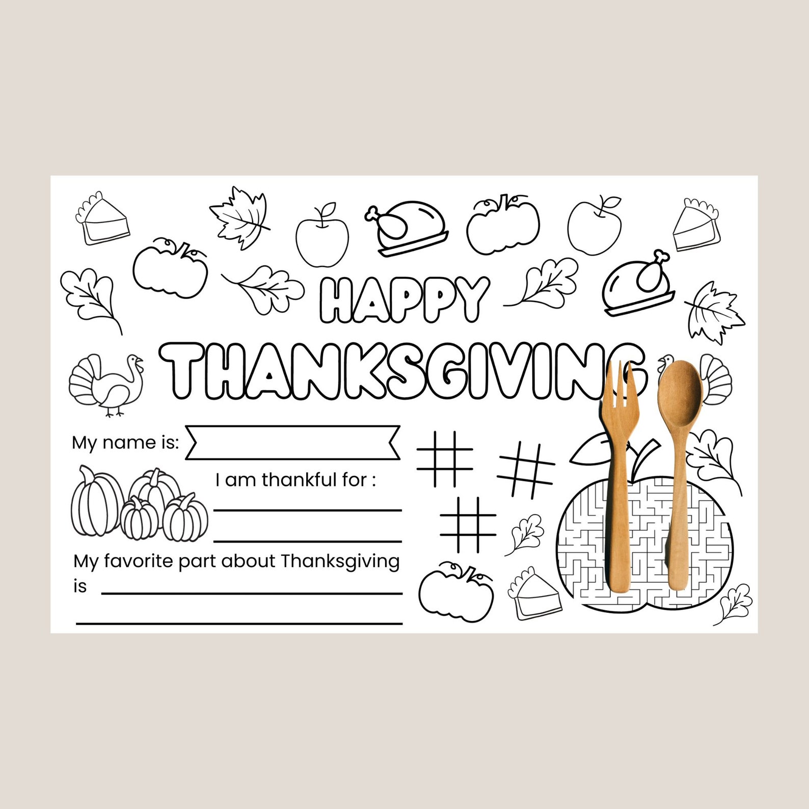I Am Thankful // Happy Thanksgiving Placemat | Instant Download ...