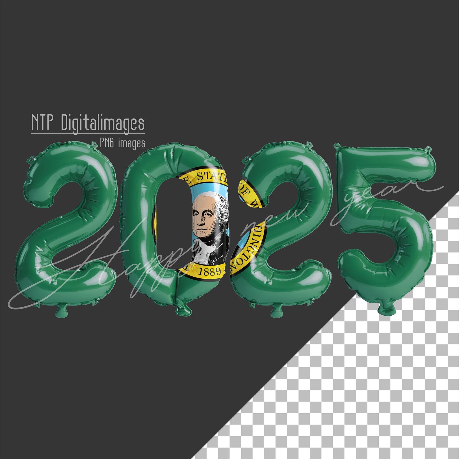 Happy New Year 2025 With Washington D.C State Flag Balloons, PNG Poster ...