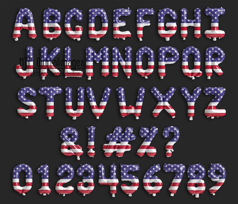 Balloons Font PNG Font Balloons on Usa Flag Color Alphabet Font ...