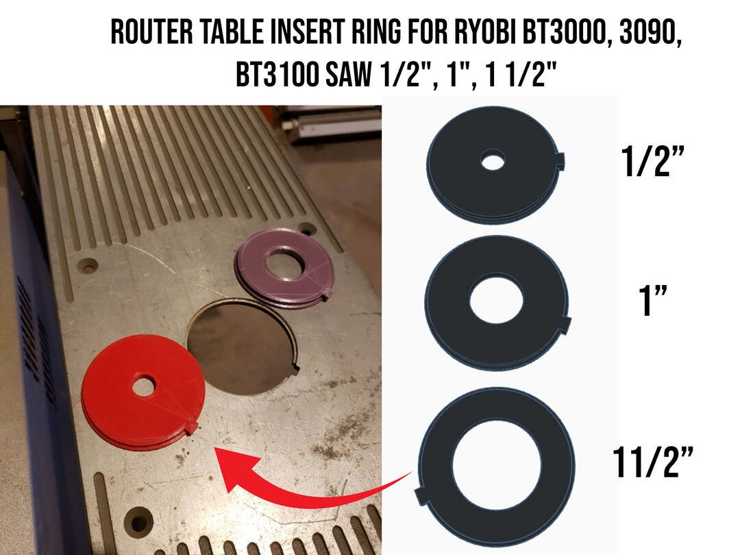 Router Table Insert Ring for Ryobi BT3000, 3090, BT3100 Saw 1/2, 1, 1 1 ...