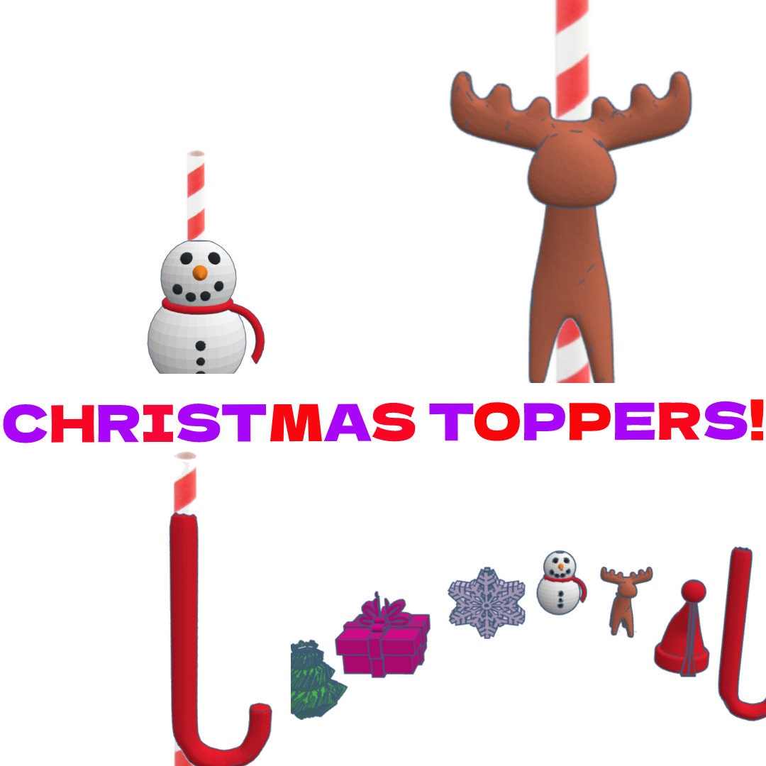 Christmas Straw Topper STL Pack Straw Buddies Designs for 3D Printer ...