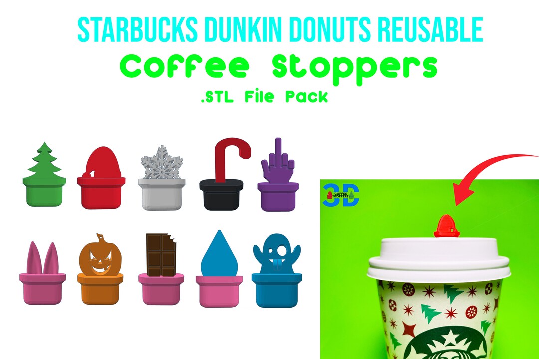 Starbucks Reusable Hot Cup Coffee STOPPERS STL Pack Seals Into Cup Lid ...