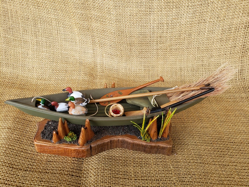 13 Inch Duck Boat Pirogue With Shotgun, Decoys, Paddle, and Push Pole ...