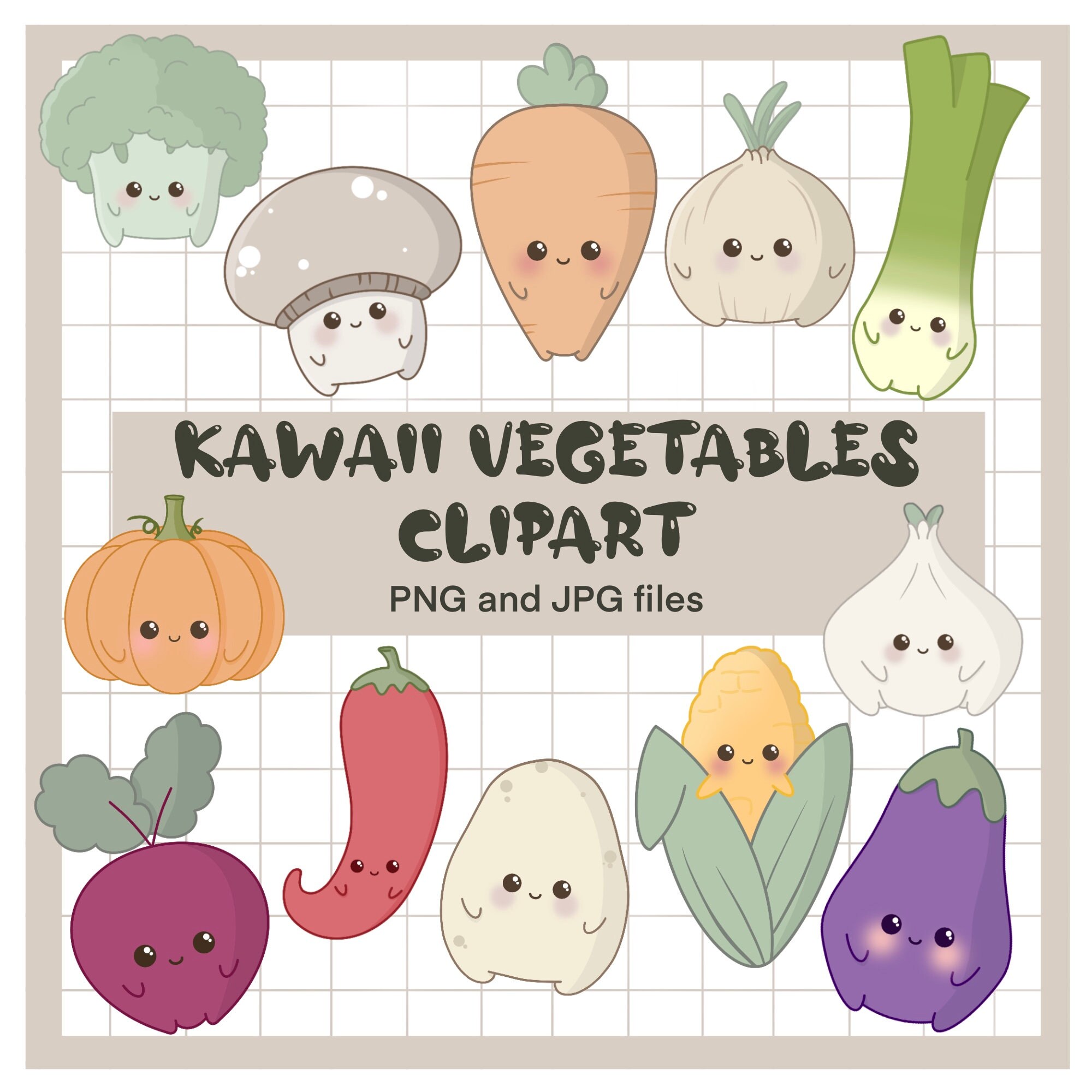 Kawaii Vegetables Clipart, Cute Food Clip Art, Clipart Bundle, Food ...