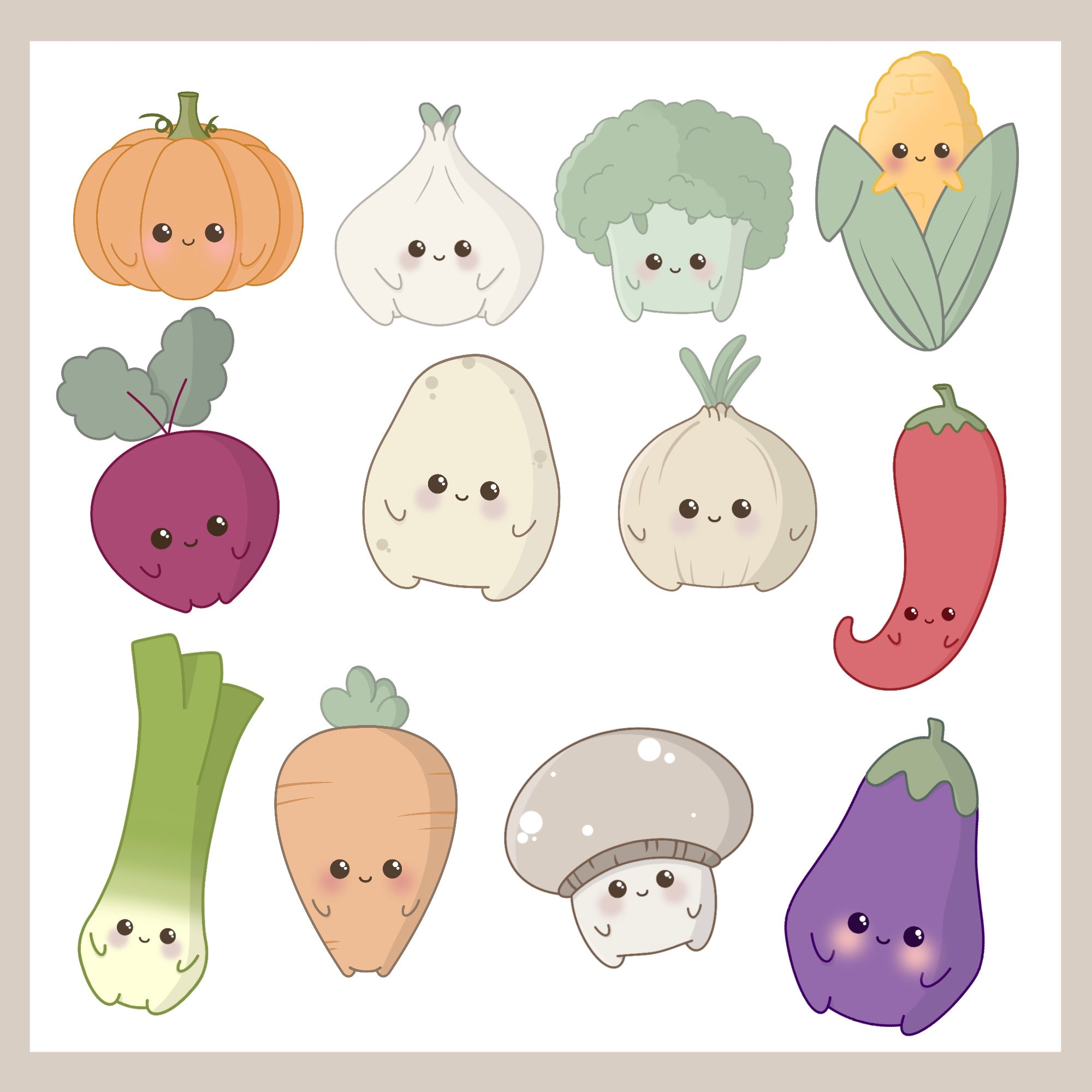 Kawaii Vegetables Clipart, Cute Food Clip Art, Clipart Bundle, Food ...