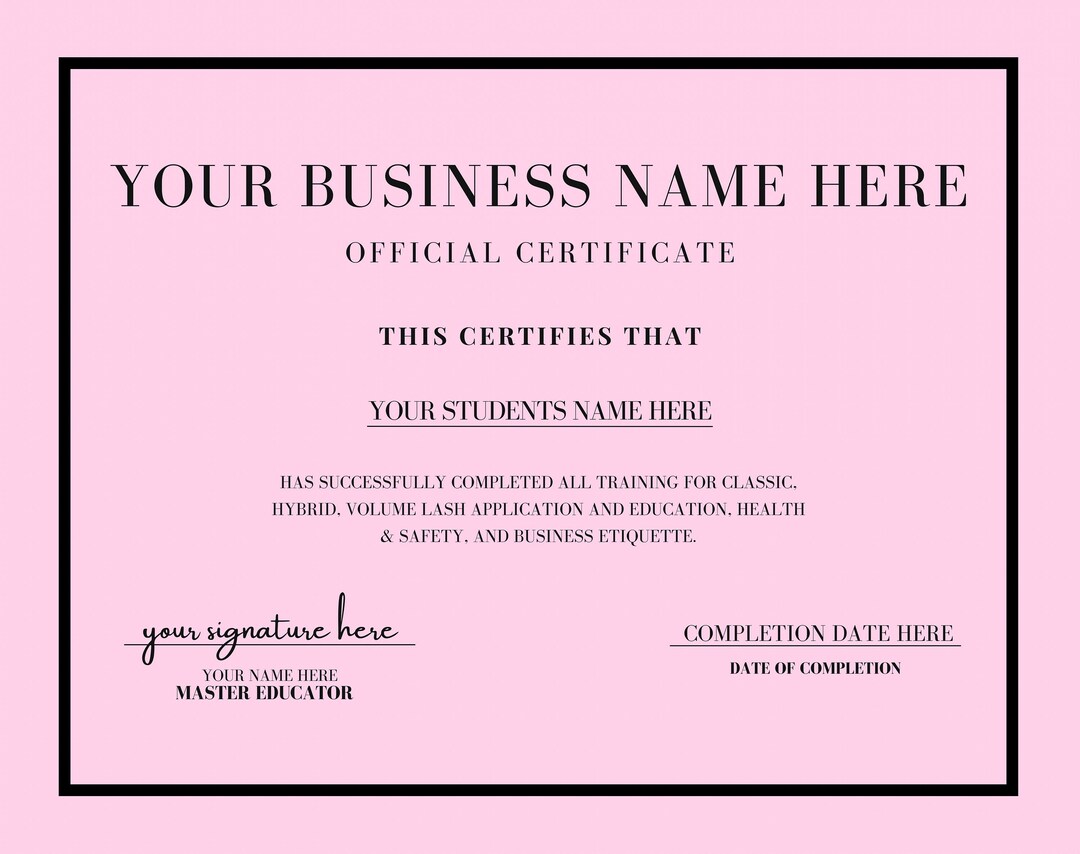 Editable Lash Certificate Template, Resellable Student Certificate ...