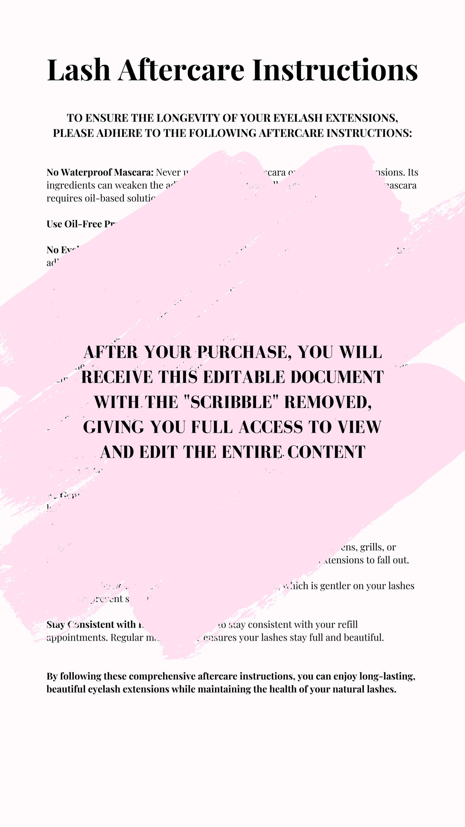 Editable Lash Aftercare Sheet Template, Resellable Canva Design ...