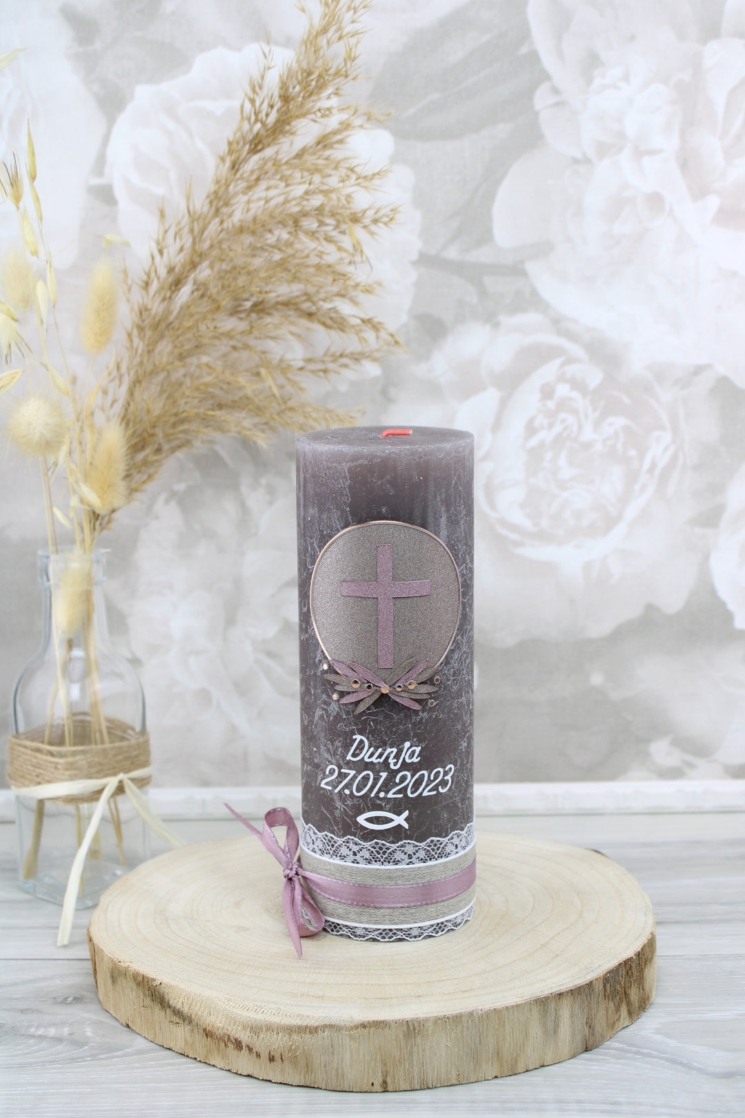Baptismal Candle Rustic DUNJA Boy or Girl With Name and Date ...