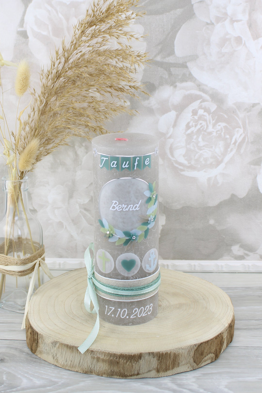 Taufkerze Rustik BERND Junge oder Mädchen mit Name und Datum ...