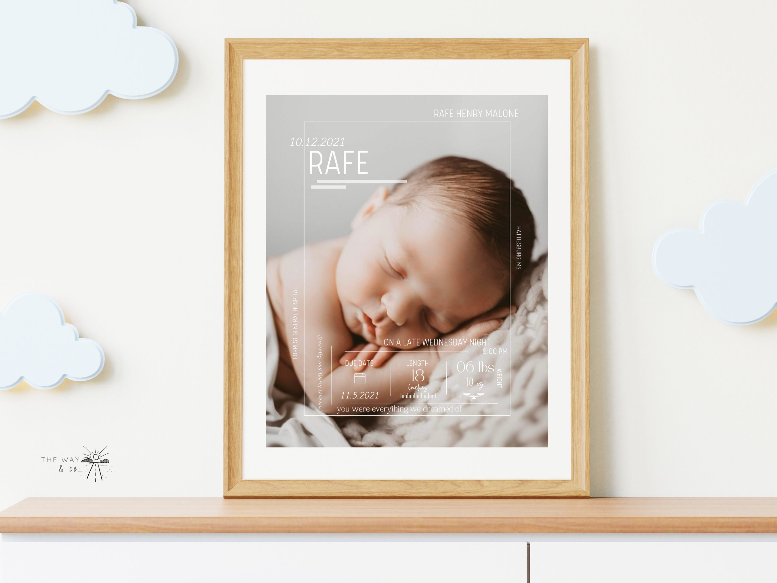 Birth Stats Poster With Photo 10x12 | Baby Birth Date Stats Frame ...