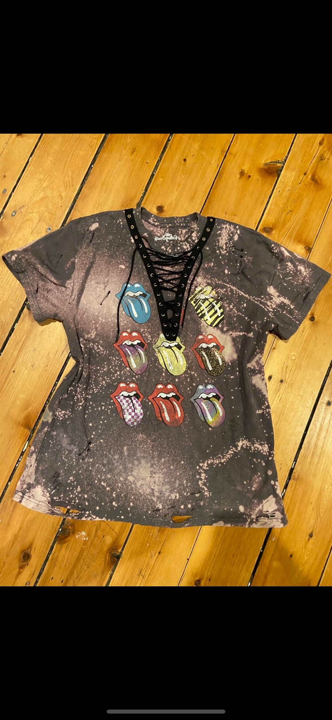 Distressed Band Tee | Lace up Band Tee | Distressed | Cotton Band Tee ...