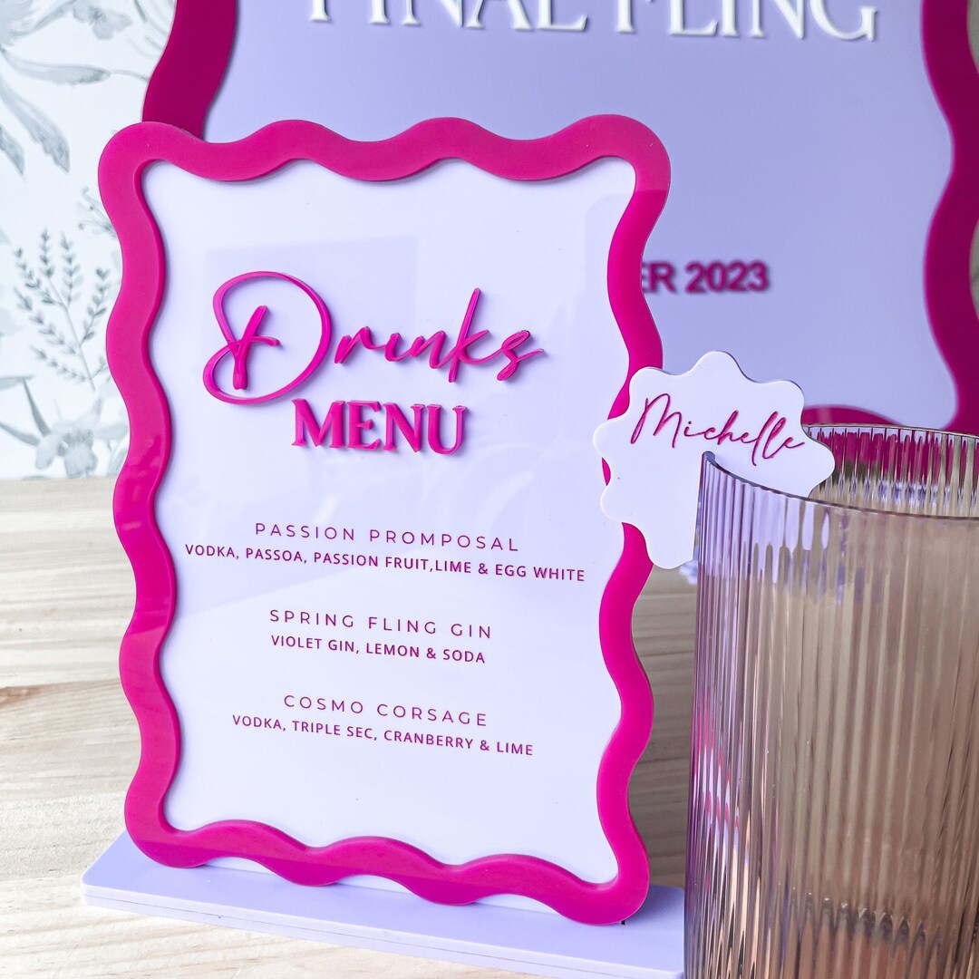 Acrylic Bar Menu Cocktail Drinks Menu Wave Signage - Etsy