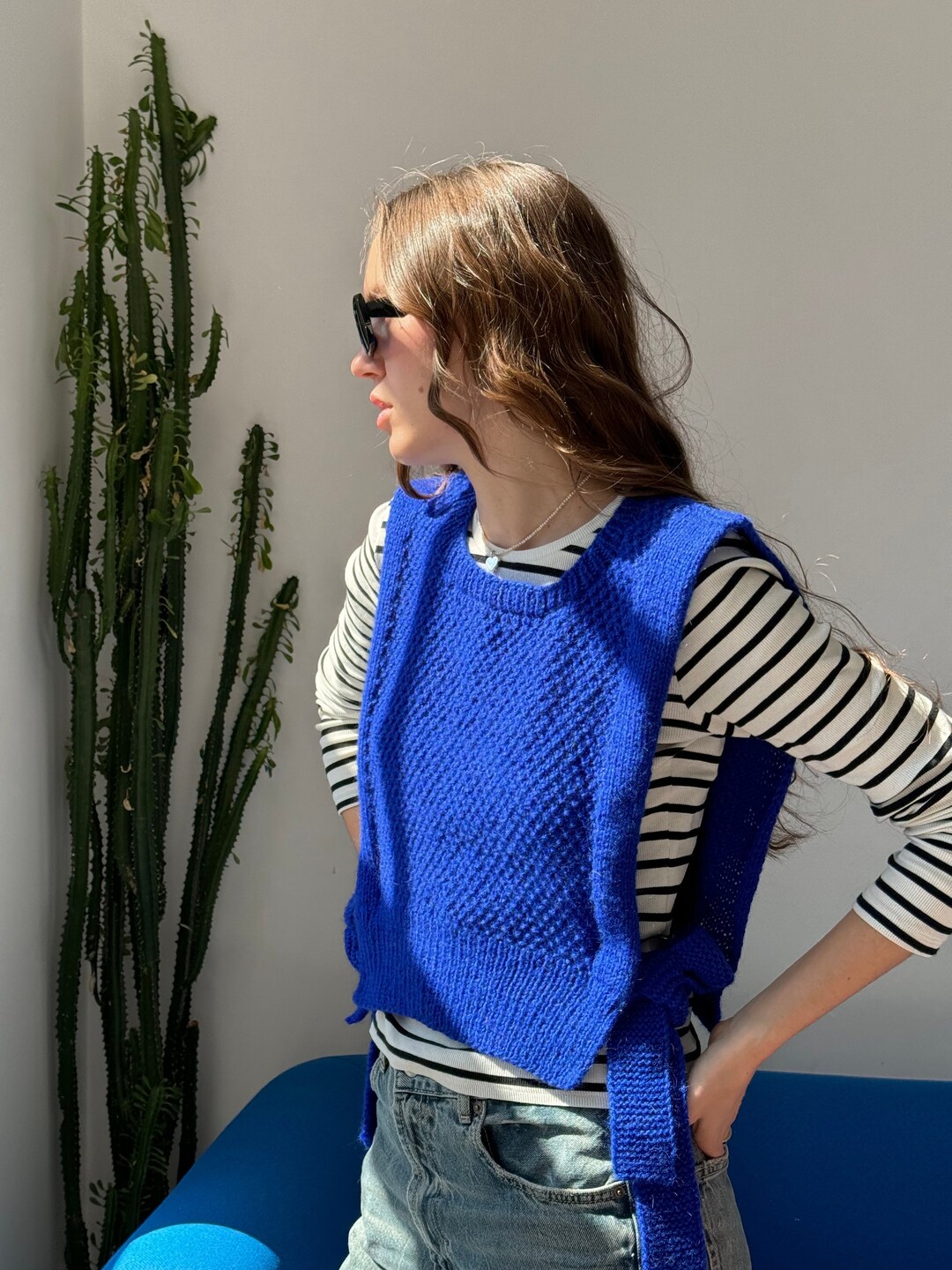Hand-knitted Vest With Ties on Both Sides Stylish and Warm Accessory ...
