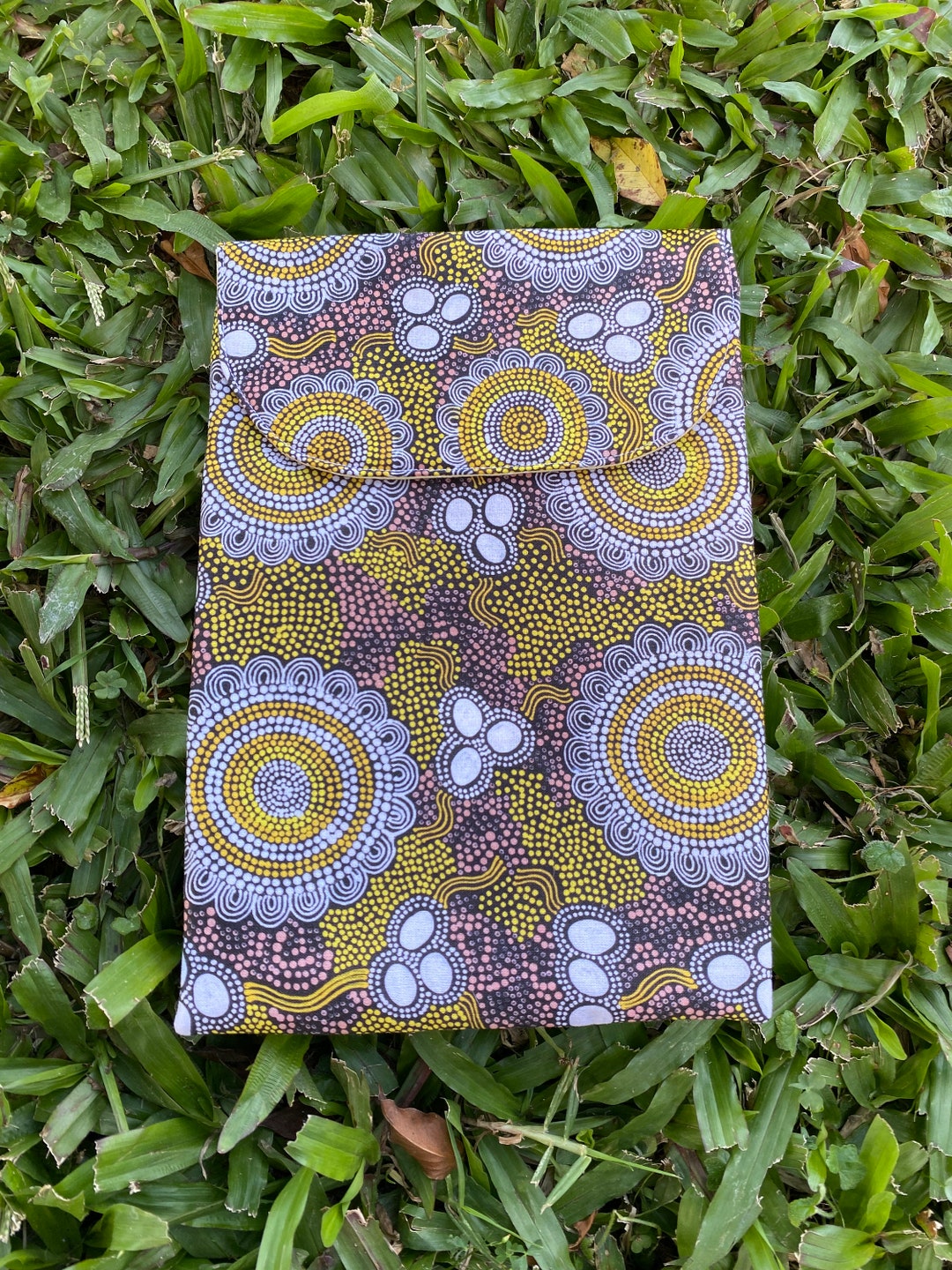NAIDOC Yellow Aboriginal Art - Padded Book Sleeve - Pouch - Fabric Book ...