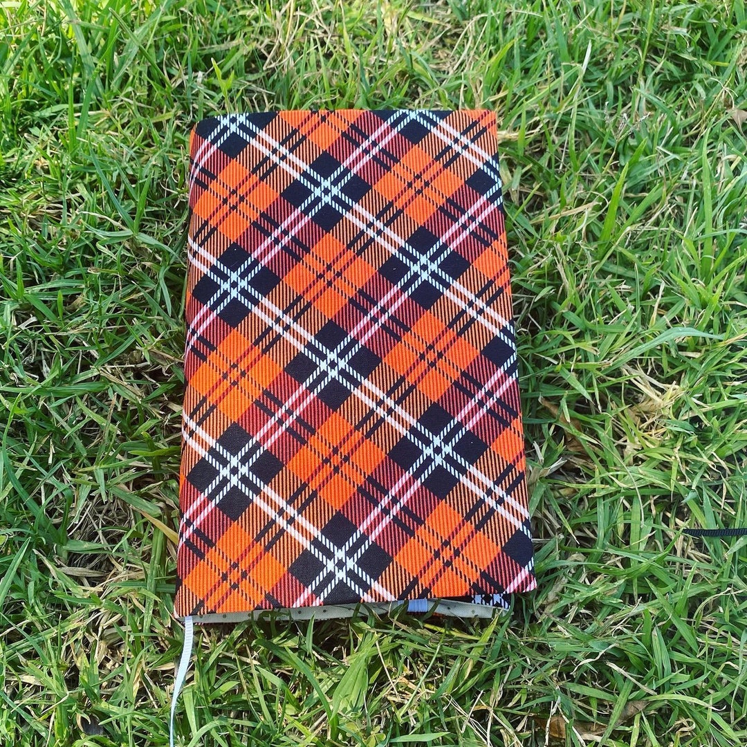Orange Plaid Fabric Book Cover – Adjustable Book Jacket, Handmade - Etsy