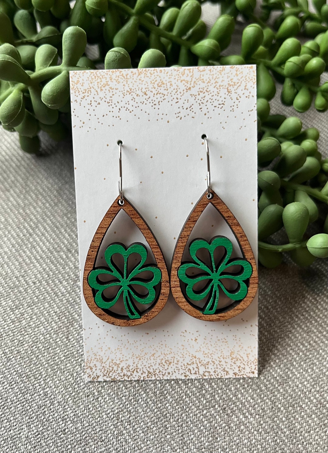Cure Hand Painted Shamrock Wood Teardrop Dangle Earrings | St. Patrick ...