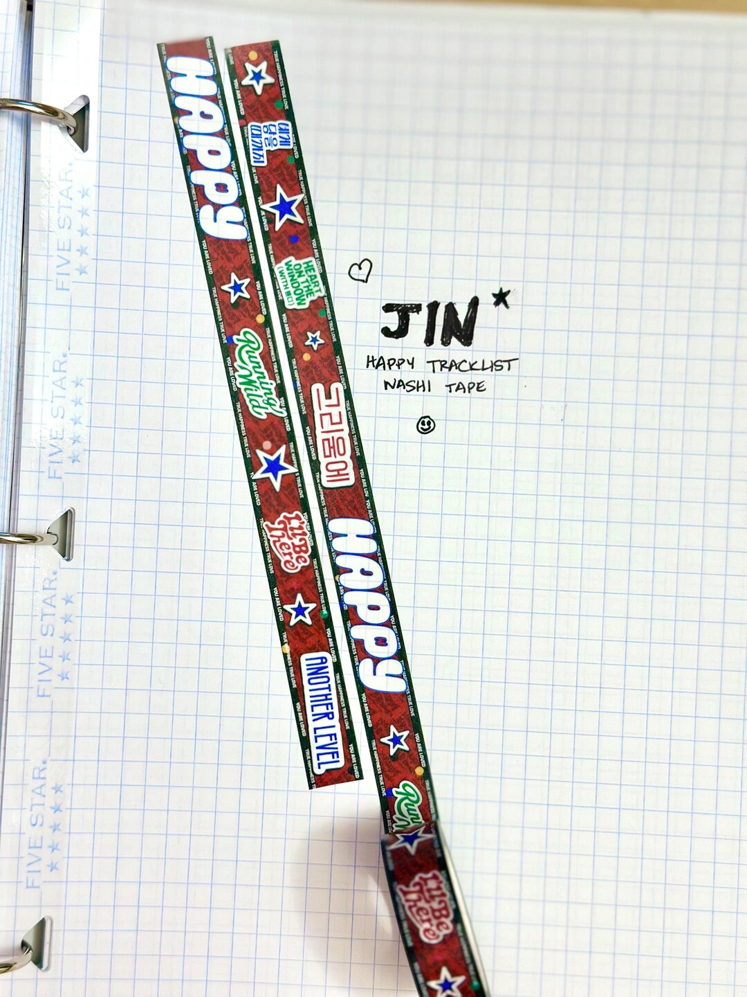 BTS Jin Washi Tape 15mm X 10m – Kpop Scrapbooking Sticker Tape for ARMY ...
