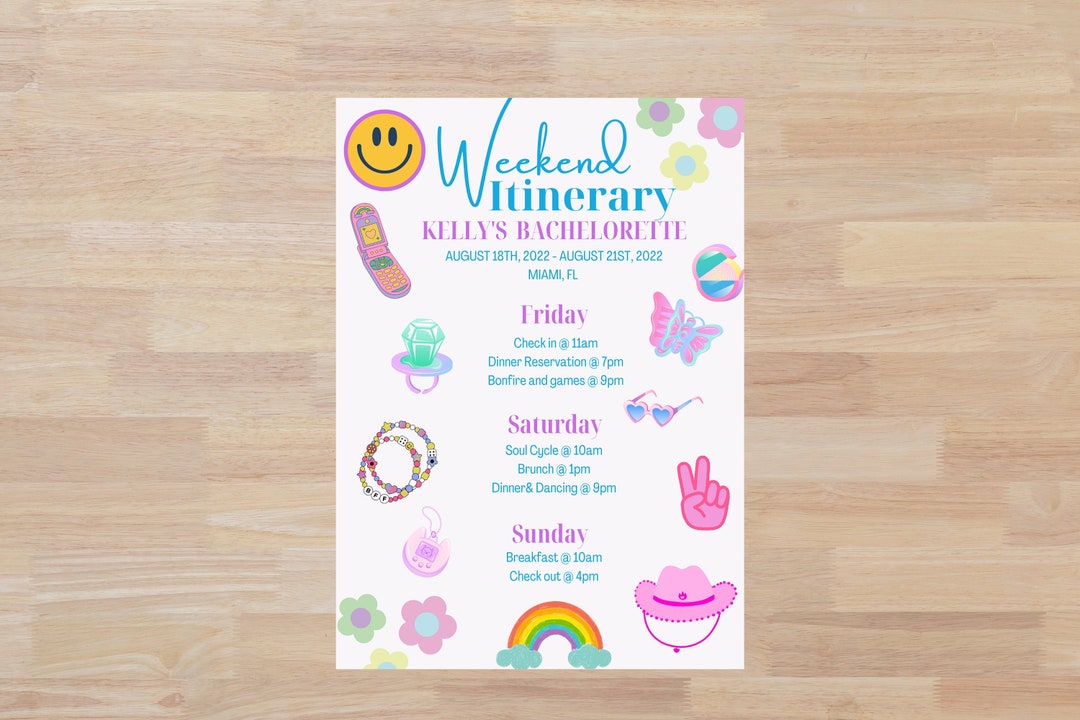 Y2K 2000s Themed Bachelorette Weekend Itinerary Bachelorette - Etsy