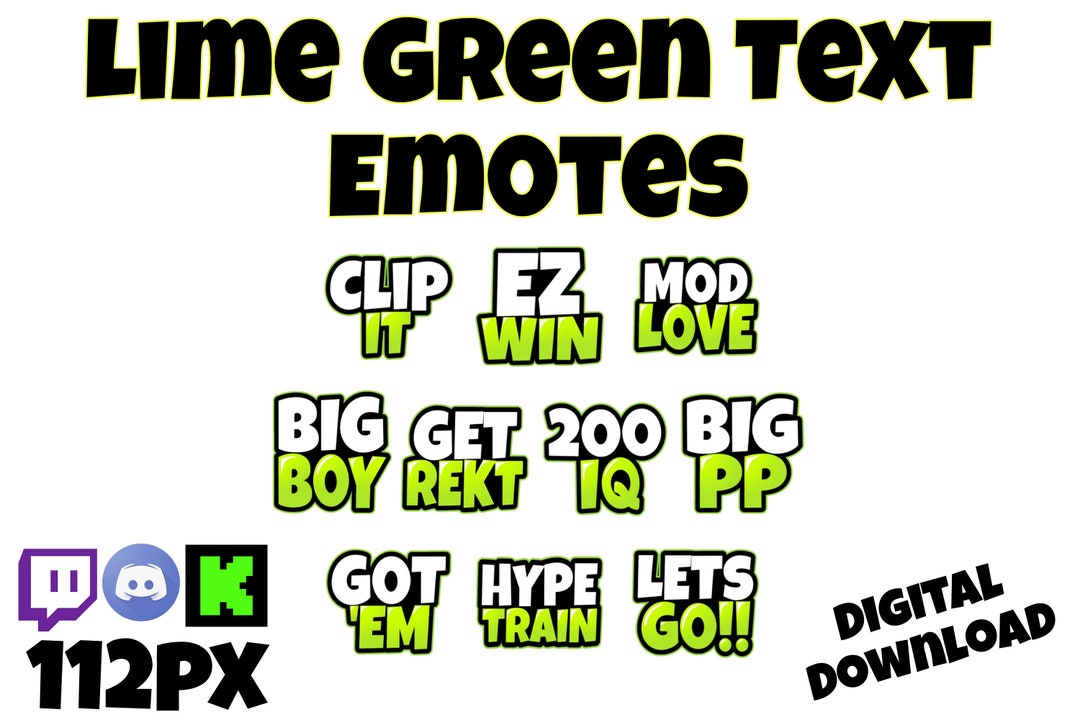 Lime Green and White Text Emotes for Twitch, Discord and Kick - Etsy