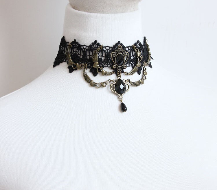 Gothic Black Lace Choker Vintage Lace Neckband Black Lace Etsy