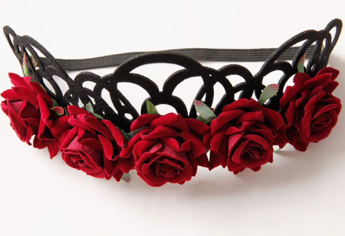 Red Rose Floral Crown Gothic Princess Tiara Crown Party - Etsy