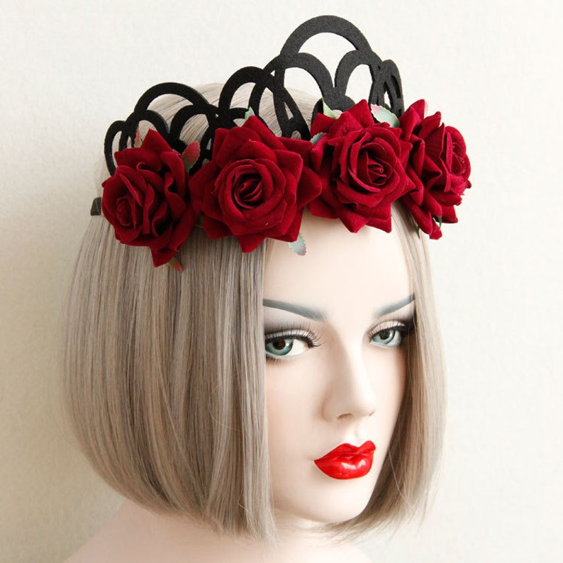 Red Rose Floral Crown Gothic Princess Tiara Crown Party - Etsy