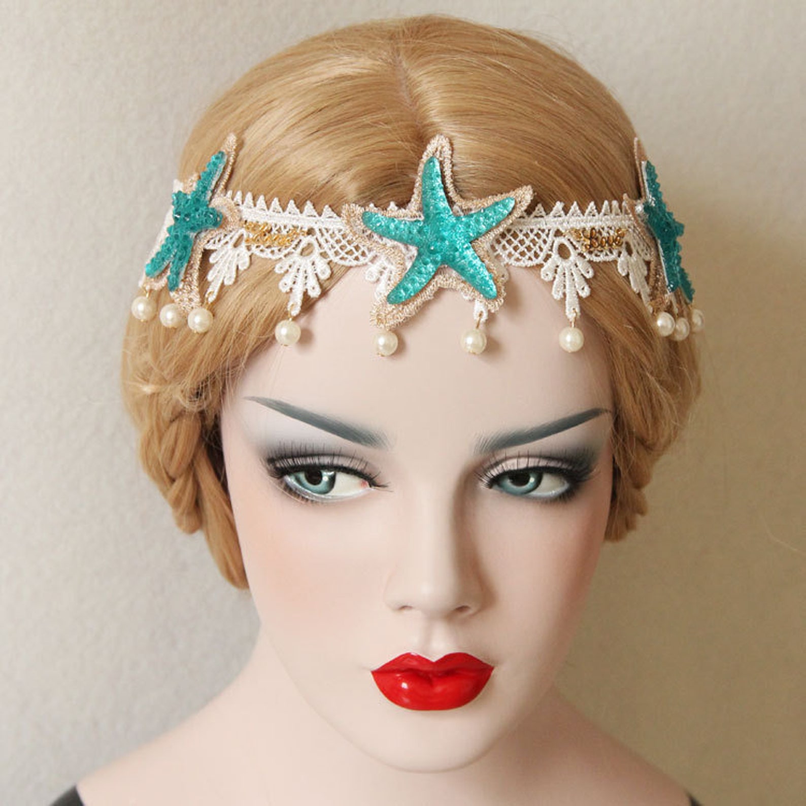Bohemian Princess Mermaid Starfish Headband, Sea Star Lace Hairband ...