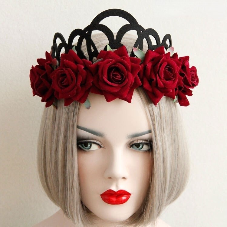 Red Rose Floral Crown Gothic Princess Tiara Crown Party - Etsy