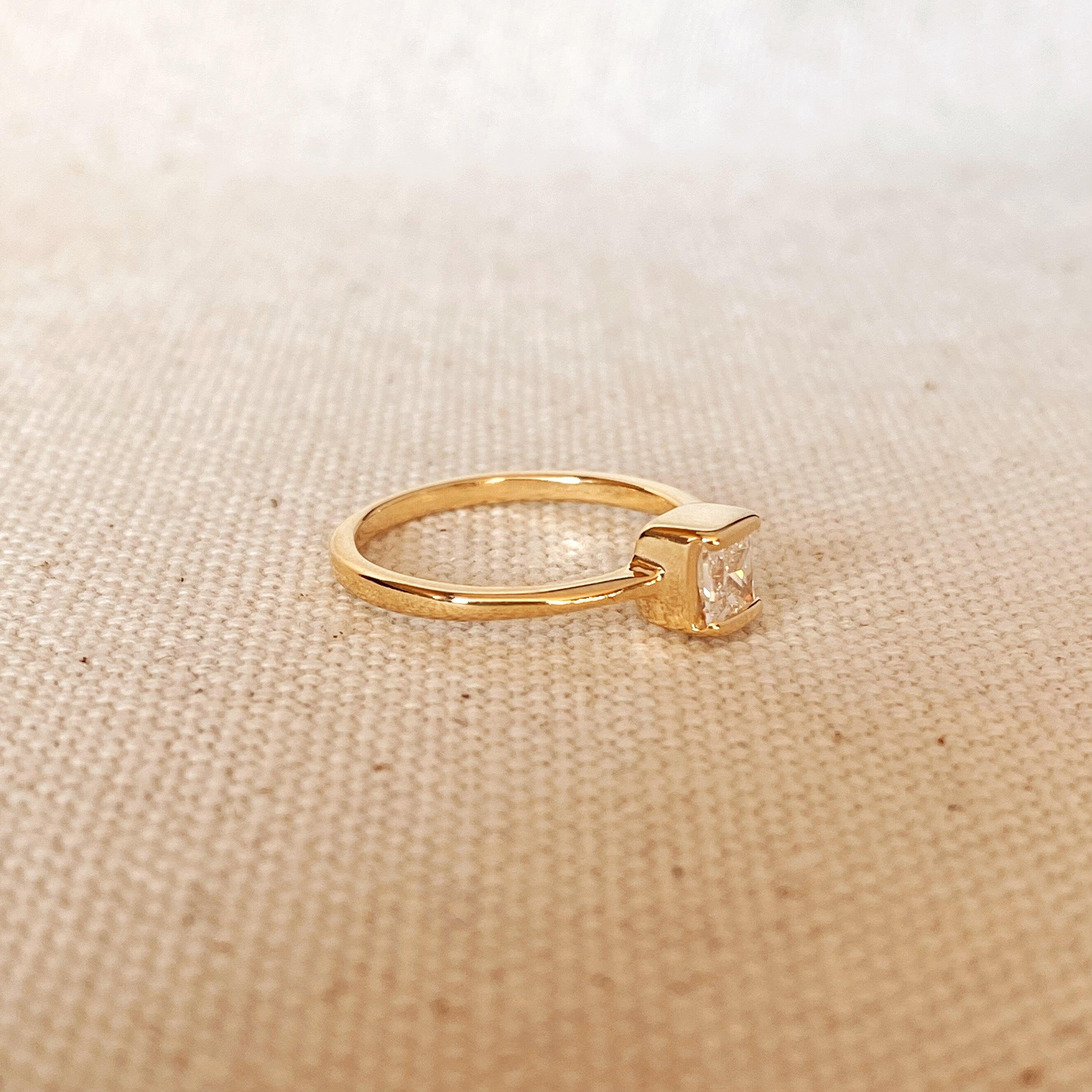 Dainty 18k Gold Filled Square Solitaire Ring - Etsy