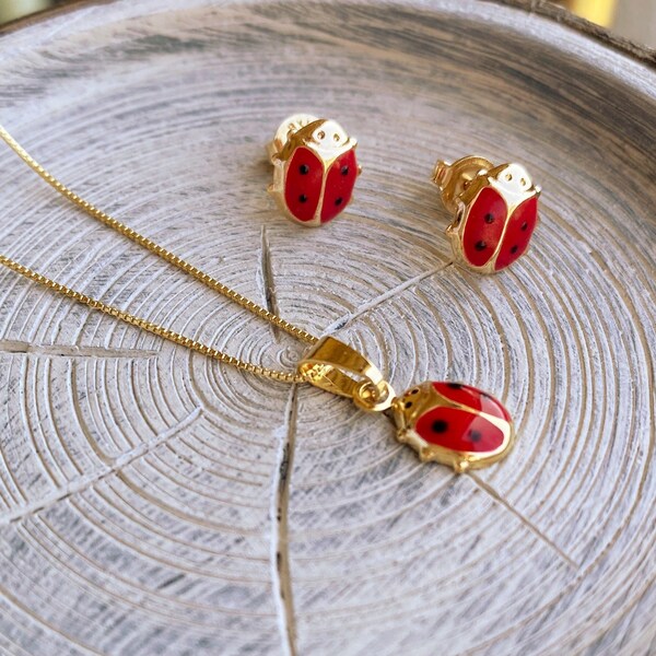 18k Gold Enamel Ladybug Earrings - Etsy