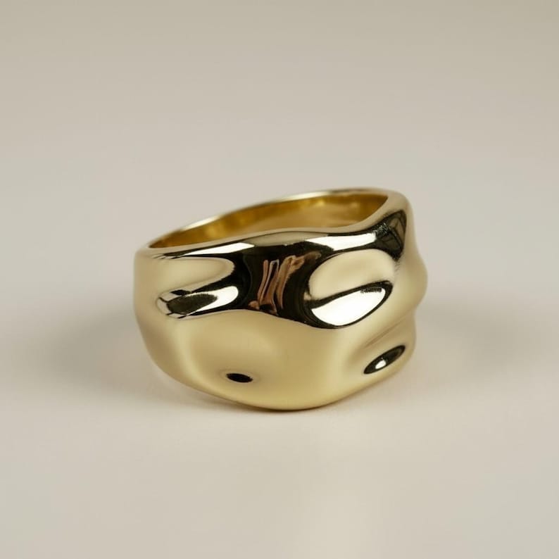 Wide Band Ring for Women - Chunky Statement Crumpled Design - Etsy