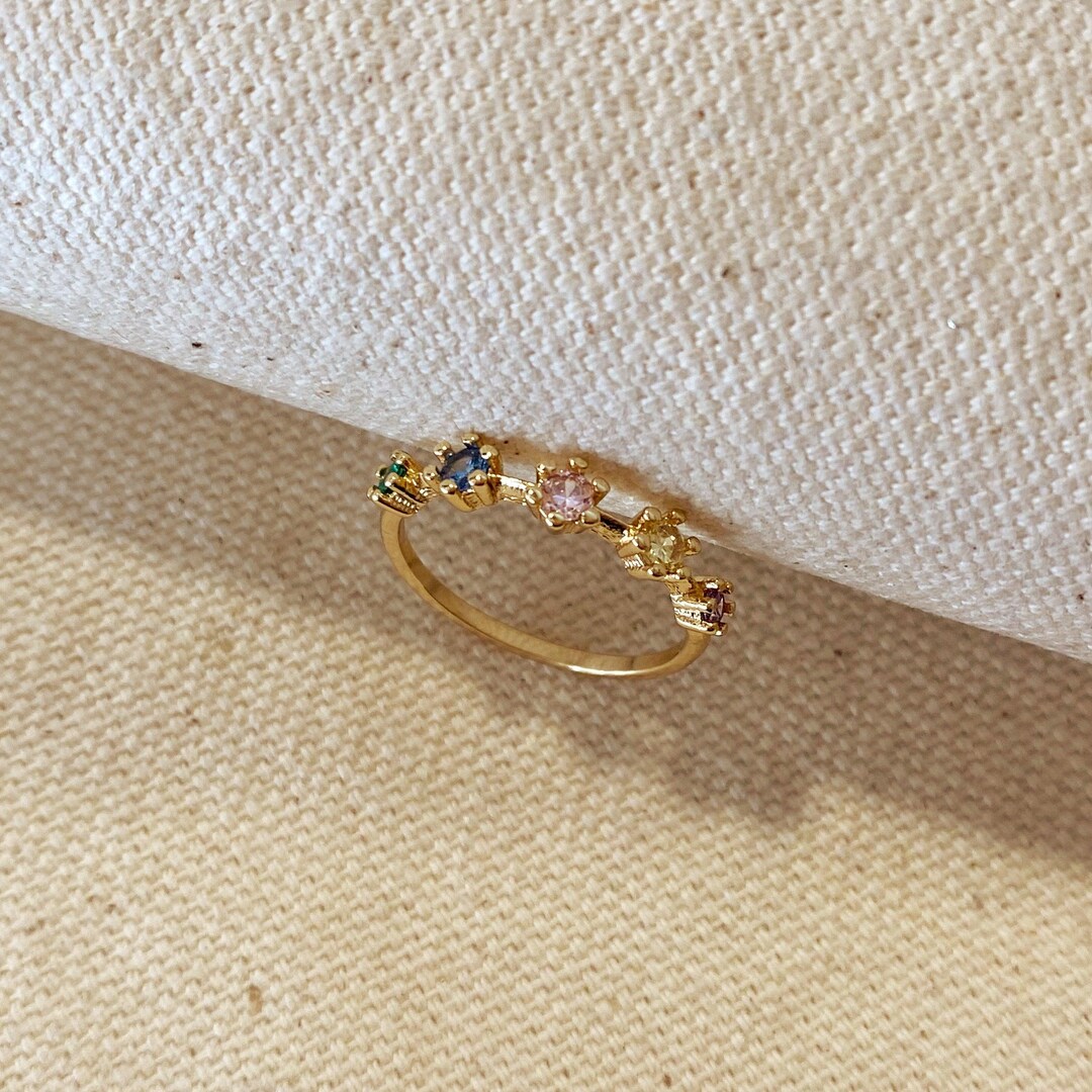 18k Gold Filled Delicate Pastel Colored Cubic Zirconia Ring - Etsy