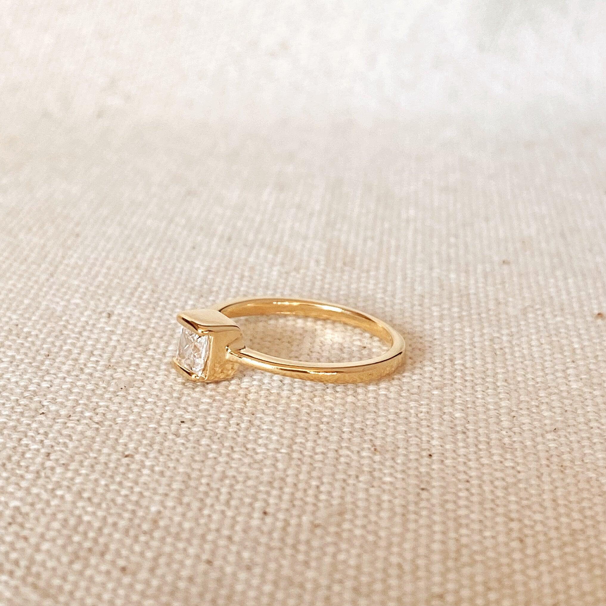 Dainty 18k Gold Filled Square Solitaire Ring - Etsy