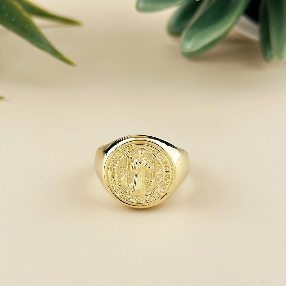 Saint Benedict Signet Ring - Religious Statement Ring for Men & Women ...