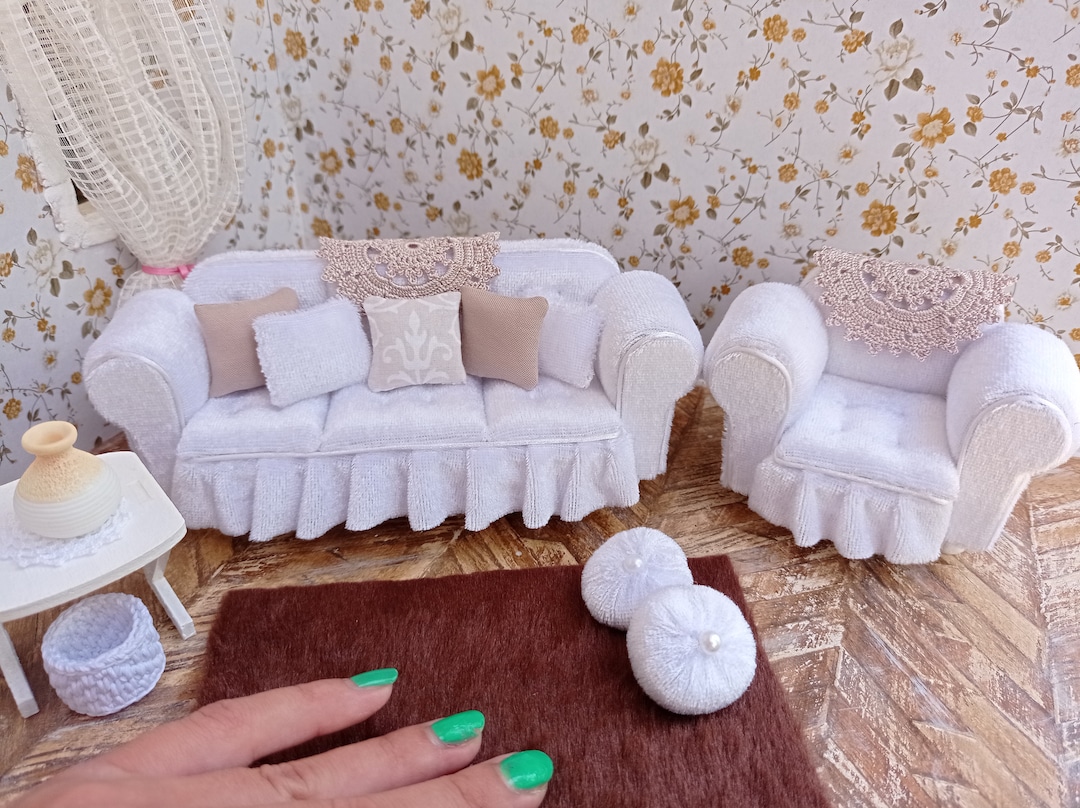 Miniature Sofa, Miniature Sofa and Chair Set, Sofa for Dolls 1:12 ...