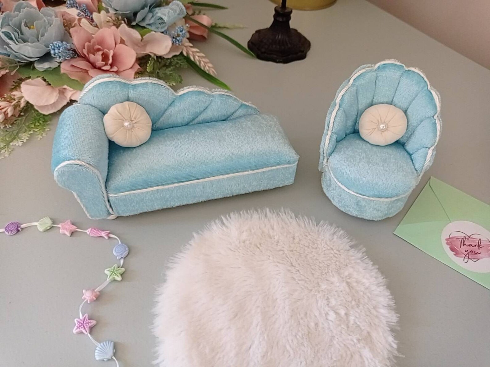 Miniature Dollhouse Sofa and Armchair Set 1:12 Scale, Doll Couch and ...