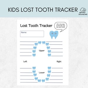 Kids Lost Tooth Tracker in Blue Children's Lost Tooth Chart Lost Tooth ...