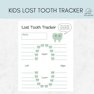 Kids’ Lost Tooth Tracker in Green | Children's Lost Tooth Chart | Lost ...