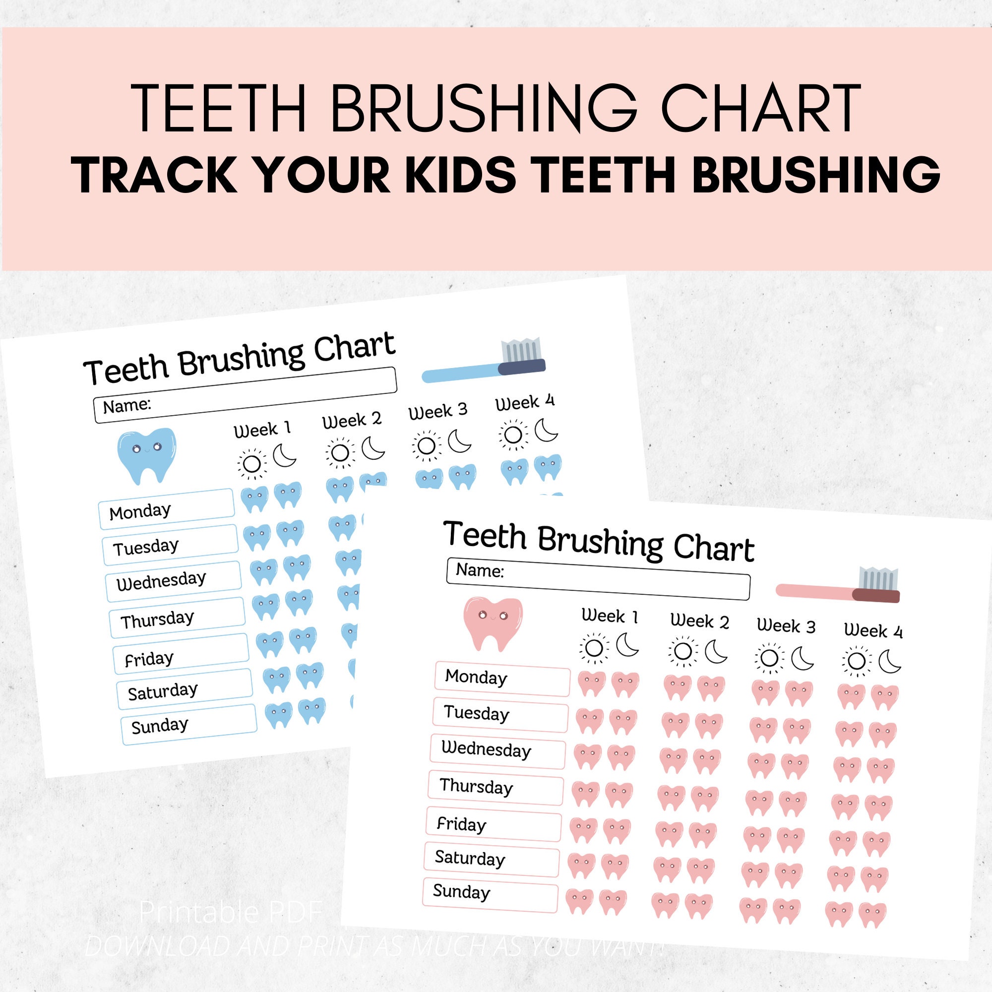 Kids Teeth Brushing Chart | Teeth Brushing Tracker | Kids Routine ...