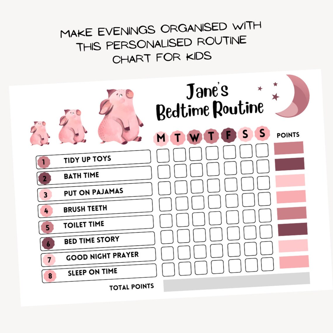 Kids Bedtime Routine Chart Customizable Bedtime Schedule Kids Bedtime ...