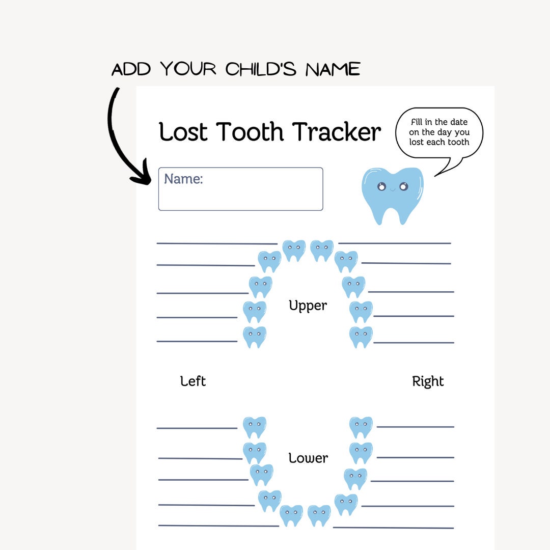 Kids Lost Tooth Tracker in Blue Children's Lost Tooth Chart Lost Tooth ...