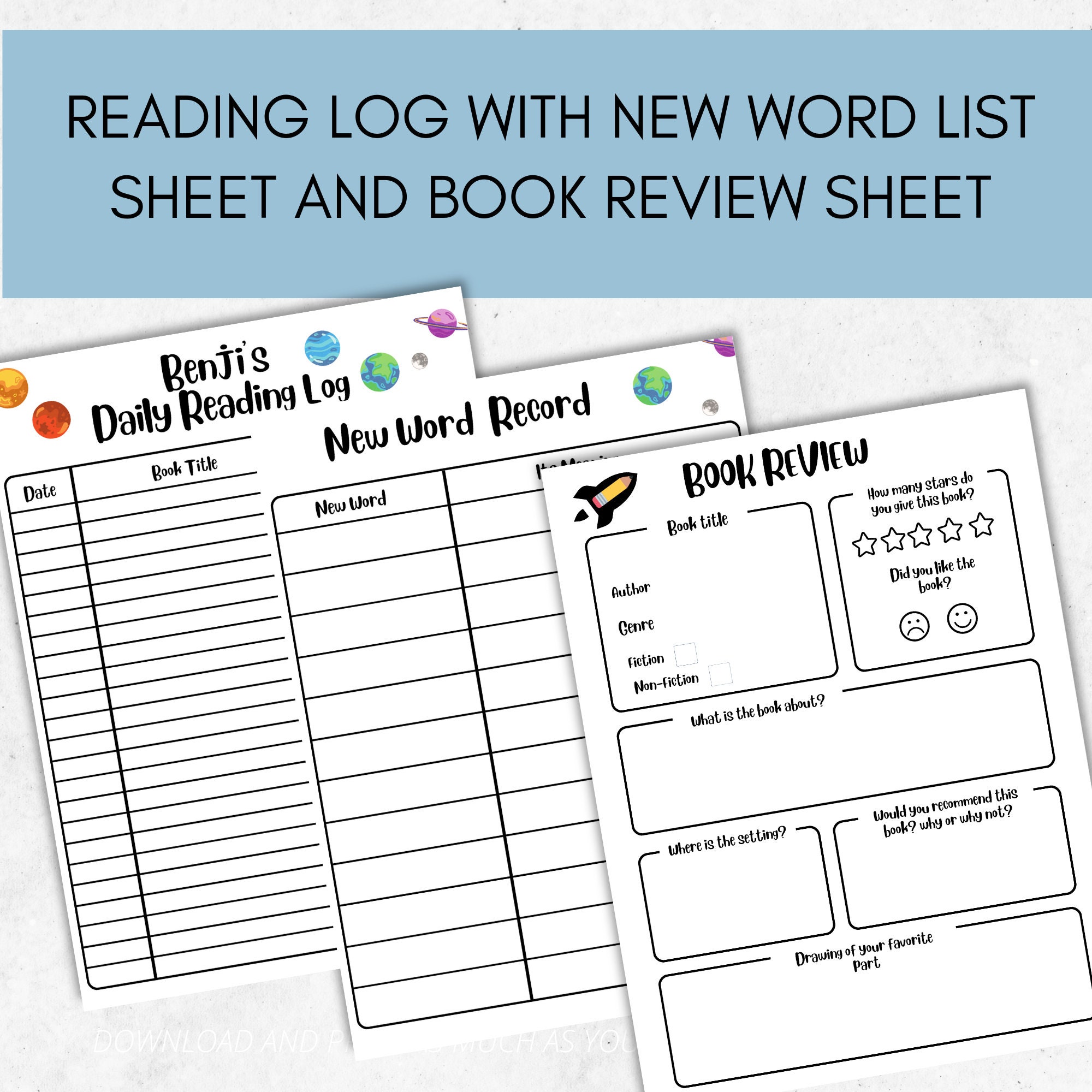 Kids Reading Log | Personalized Kids Reading Chart | Daily Reading ...