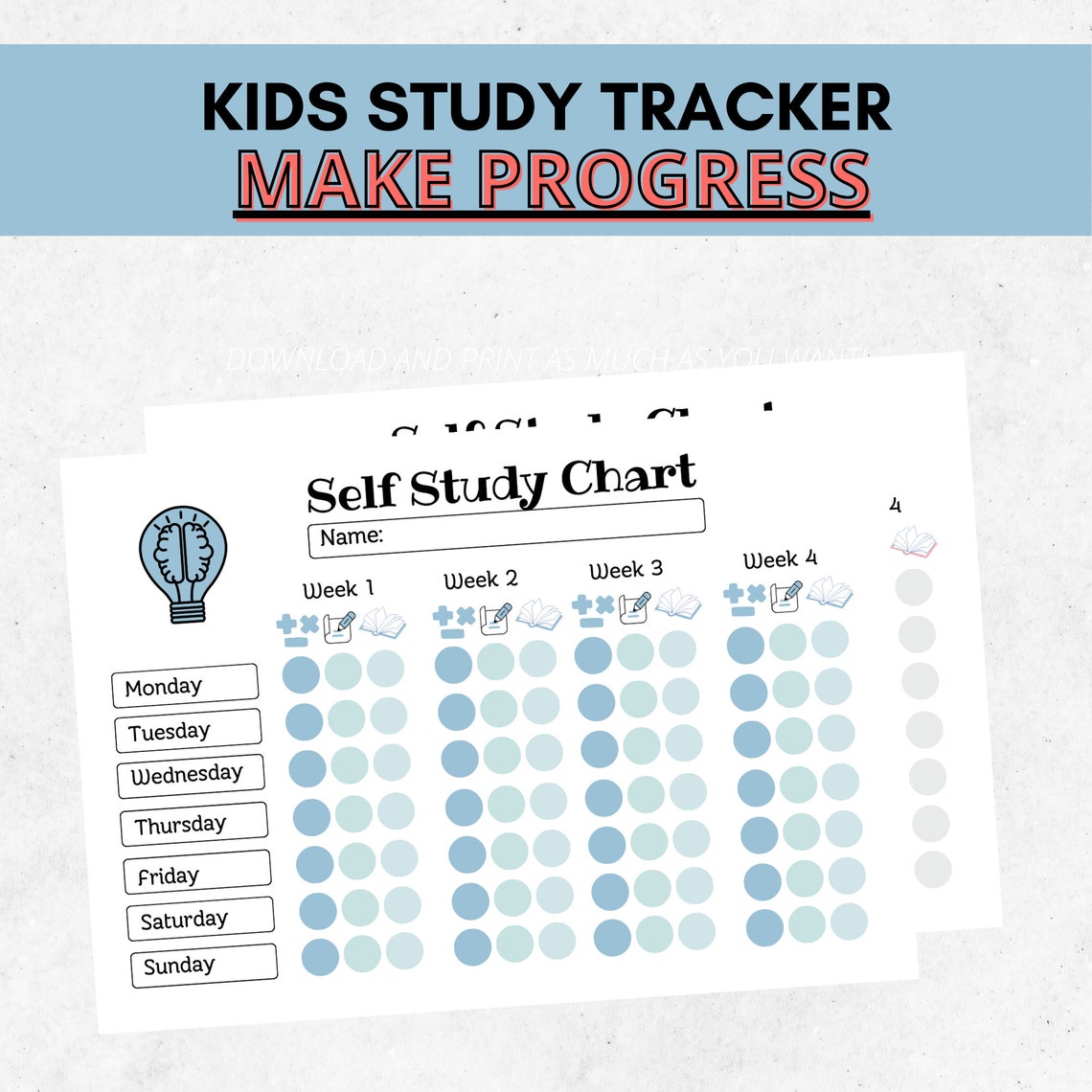 Kids Study Tracker & Planner | Study Checklist Chart | Printable Study ...