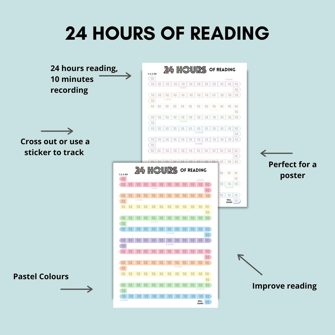 Reading Chart Tracker | Reading Log Printable | 24 Hours of Reading ...